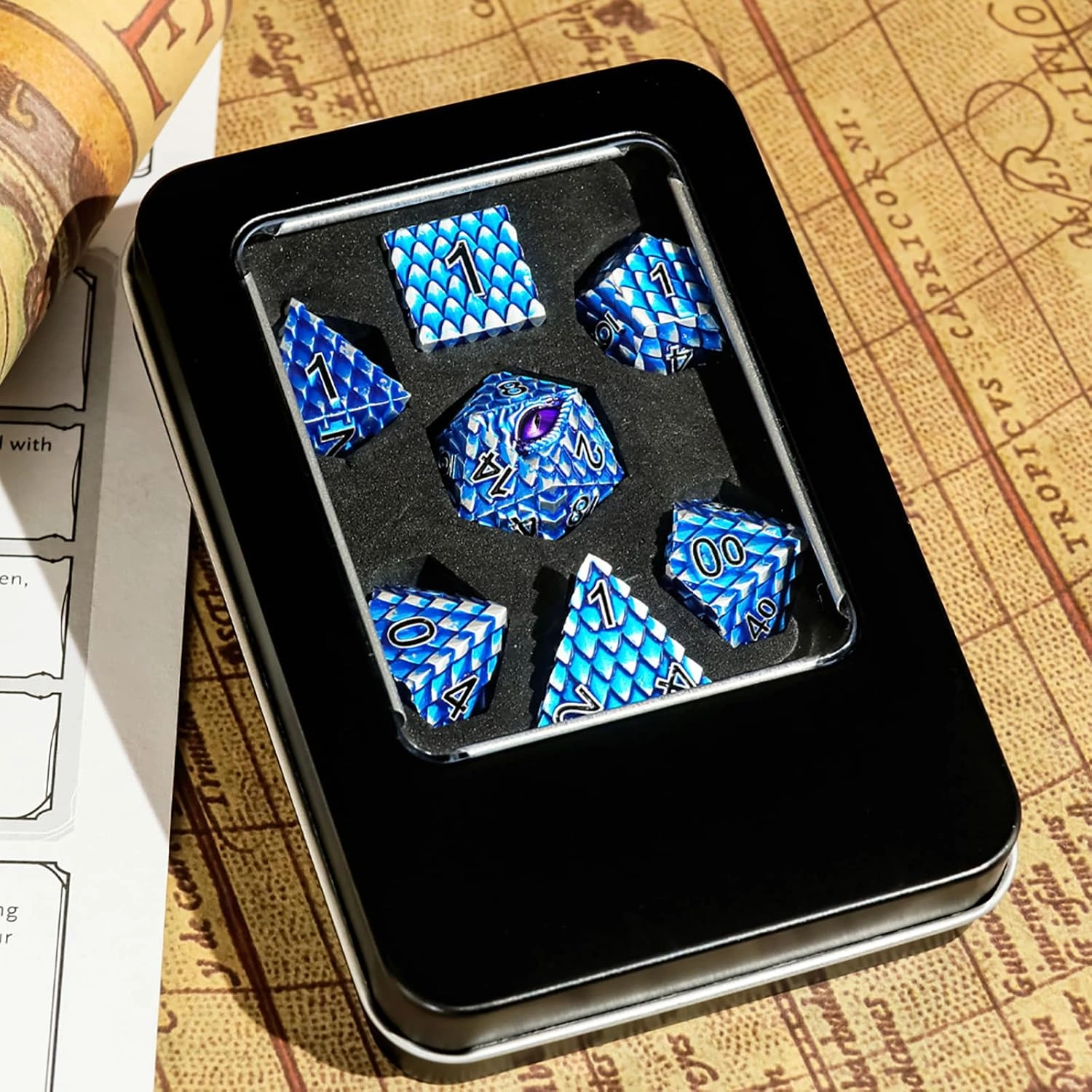 A Role Playing Dice Set Metallic - Dragon Scale Blue