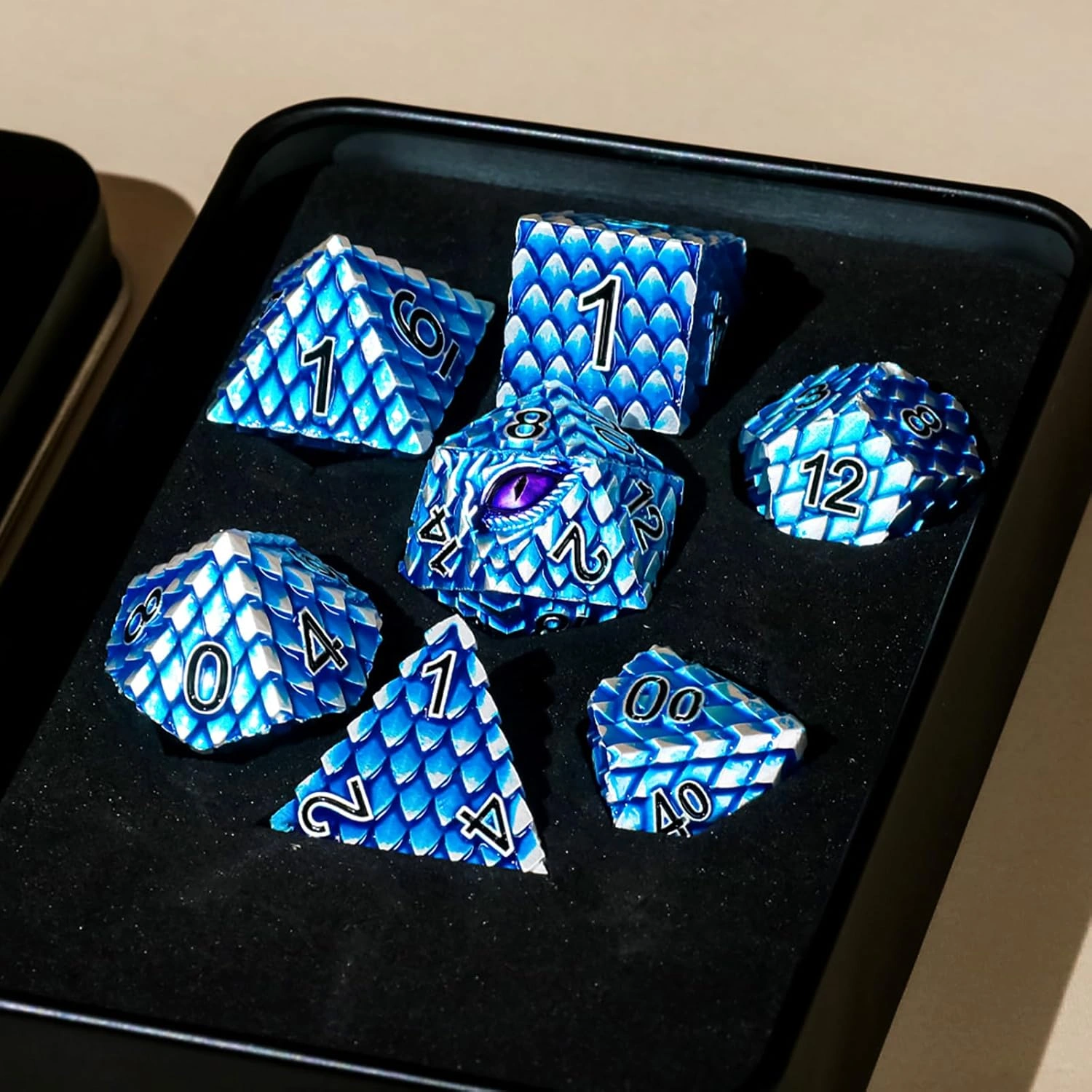 A Role Playing Dice Set Metallic - Dragon Scale Blue