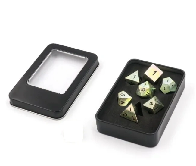 A Role Playing Dice Set Metallic - Silver Rainbow Numbers - Metal Dice