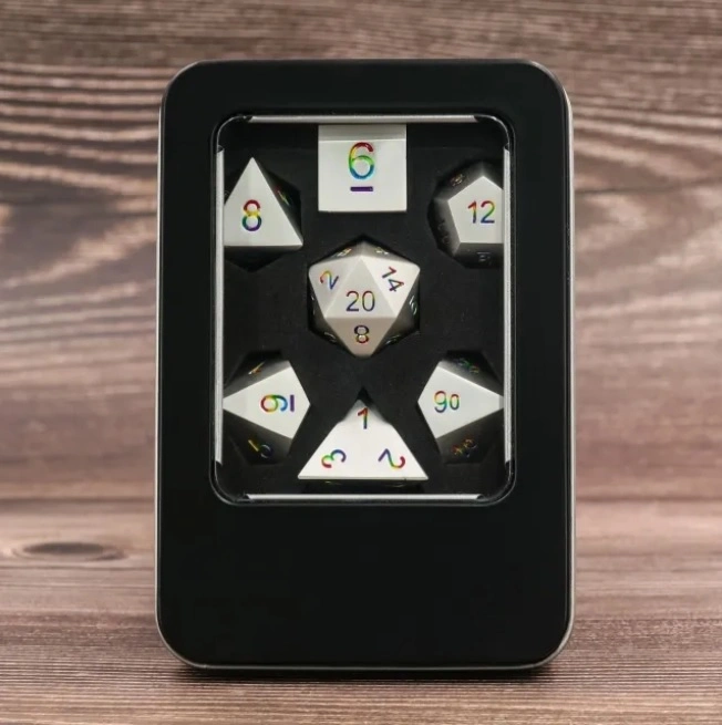 A Role Playing Dice Set Metallic - Silver Rainbow Numbers
