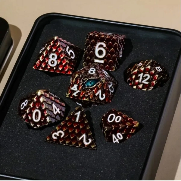 A Role Playing Dice Set Metallic - Dragon Scale Blood Red